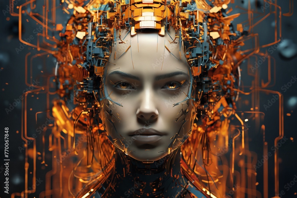 a woman's face with 3D particles in space as a symbol of augmented ...