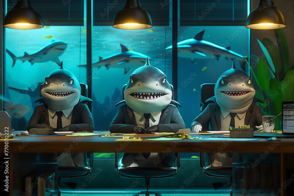 Cartoon Sharks in the Office Meme Stock Photo | Adobe Stock