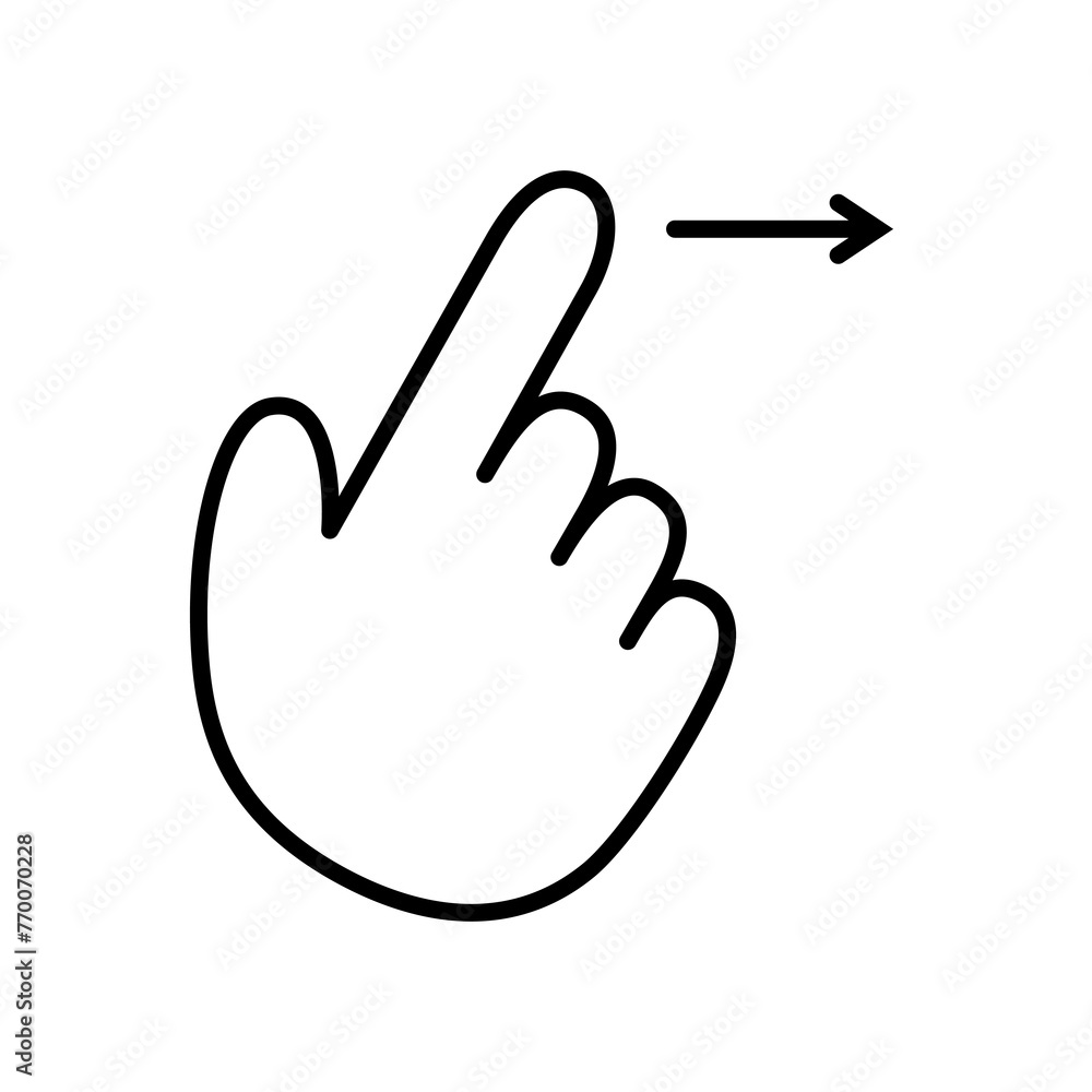 Vetor de Pointing hand swipe right gesture isolated vector icon. Move ...