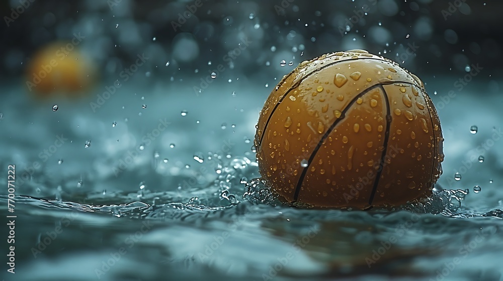 Foto de Dive into the splashing droplets of a water polo ball breaking ...