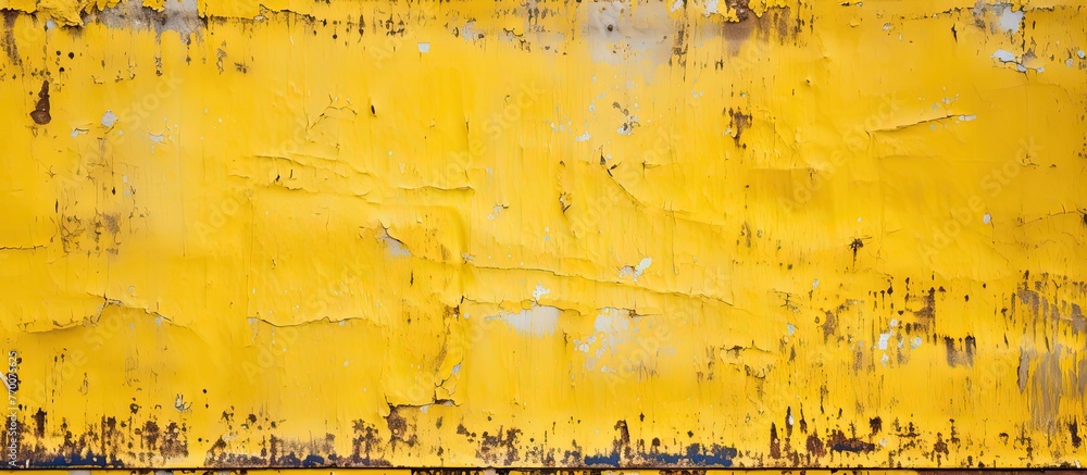 An art painting depicting a closeup of a rectangular yellow rusty metal ...