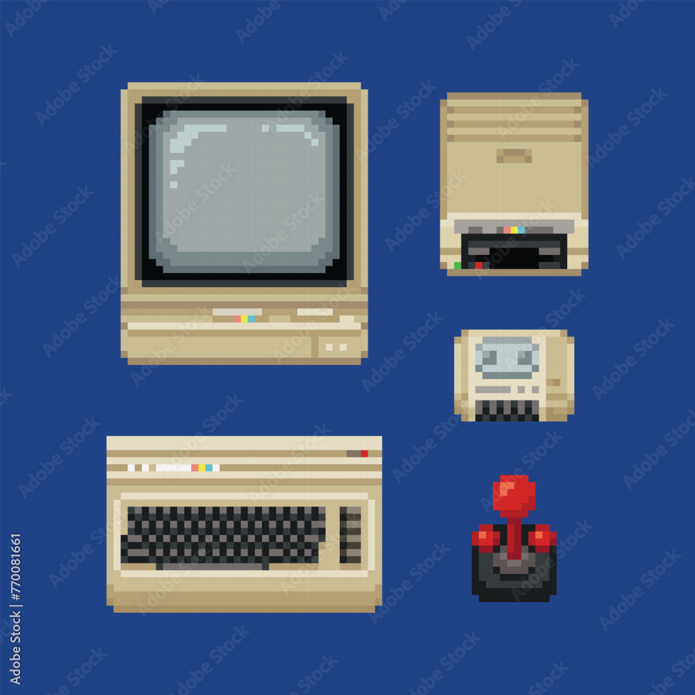 Photo Retro computer pixel art style icons set, gdainti | Posters ...