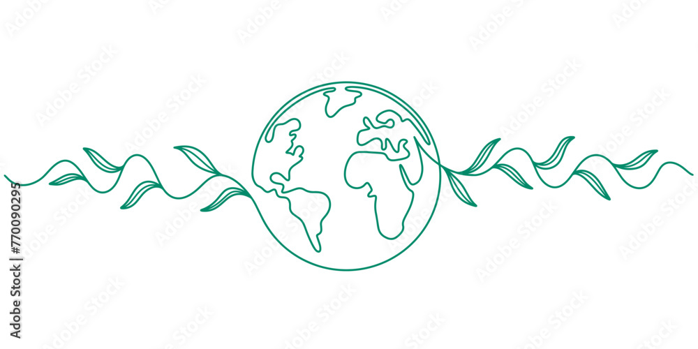 Earth line art style vector illustration, Earth day line art ...