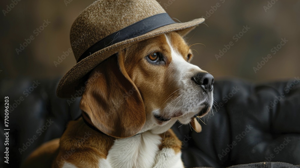 Beagle with Detective Hat on Mystery Background, Curious and ...