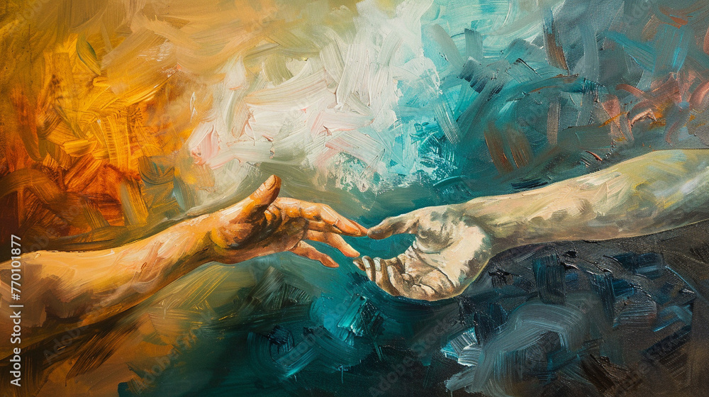 Hands oil painting. Conceptual abstract hand painting. The picture ...