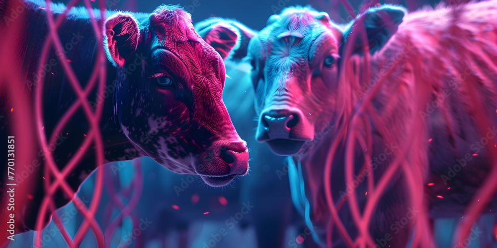 Foto de colorful neon cow with pink dots, glowing binary brust strock ...