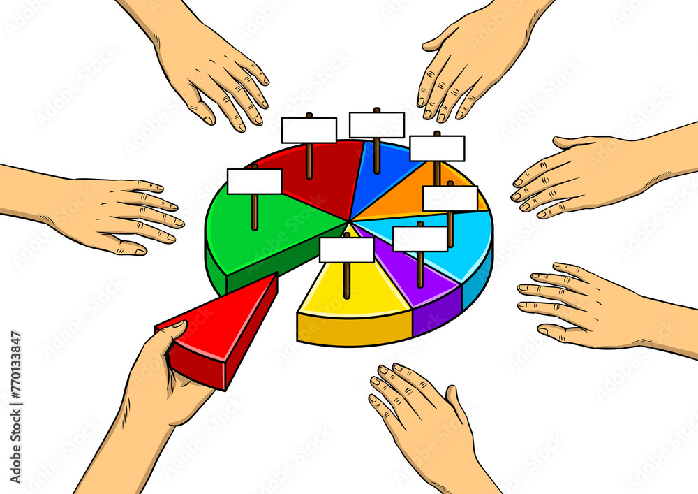 Hands taking pieces of pie chart PNG illustration with transparent ...