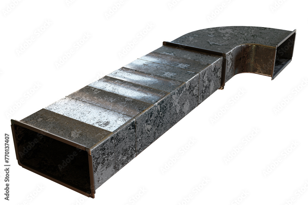 Industrial Curved Metallic Ventilation Ductwork with a Rusty Surface ...