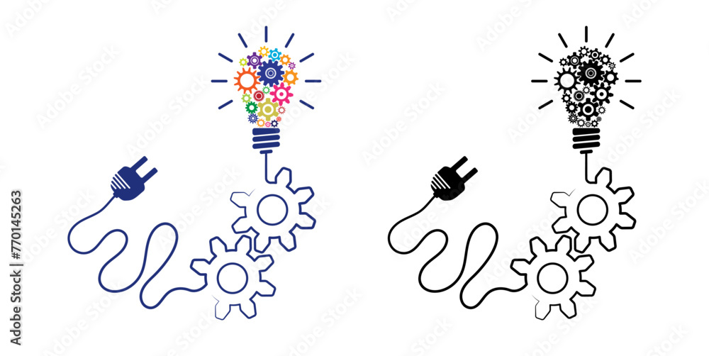 Cogwheel lightbulb collection with knot wire, gear shape cable. Wire is ...