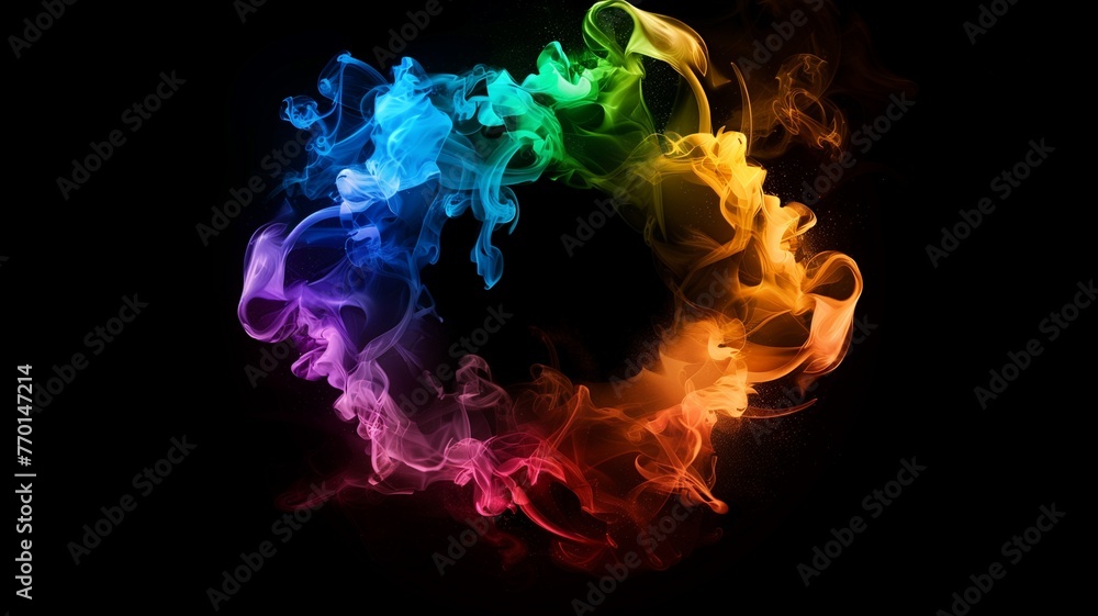 Abstract of glowing clouds circle frame illuminated with neon light on darkness sky view ...