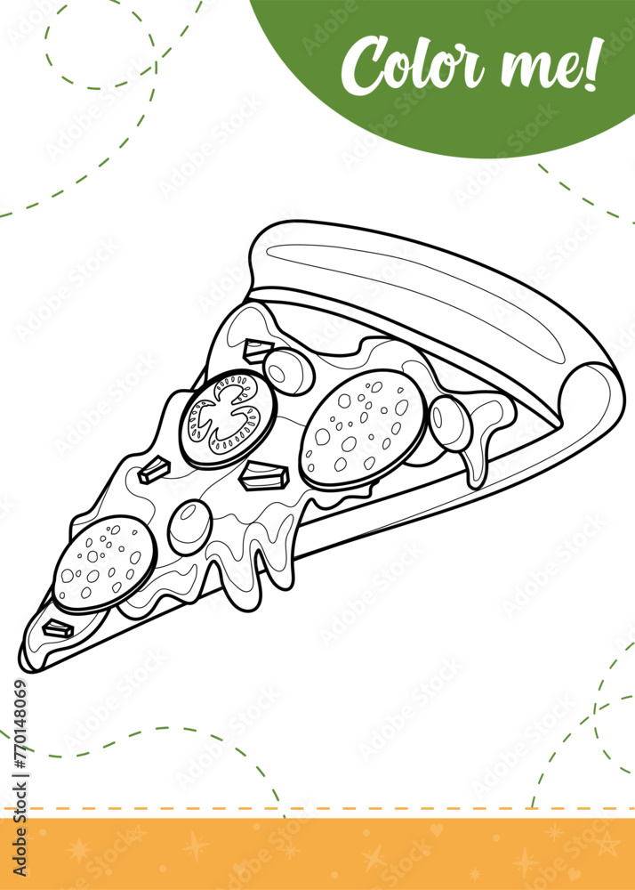 Coloring page for kids with yummy pizza slice. A printable worksheet ...
