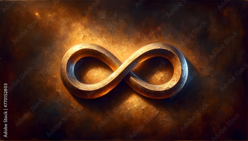 The image portrays an illuminated, golden infinity symbol with a ...