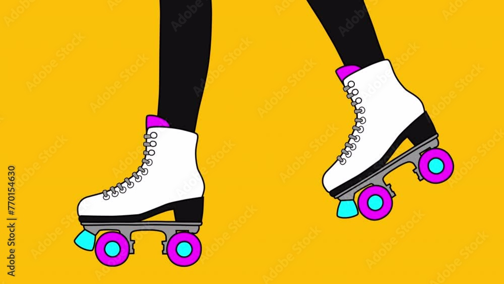 Roller skating girl legs animation in outline cartoon hand drawn ...