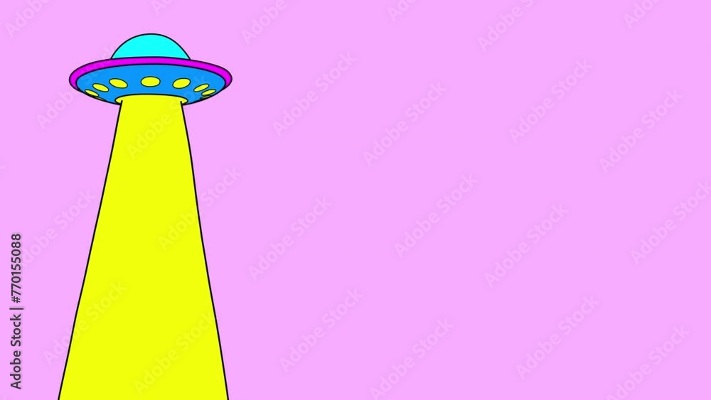 Cartoon ufo sauser with light beam. Animation in comic sticker outline ...