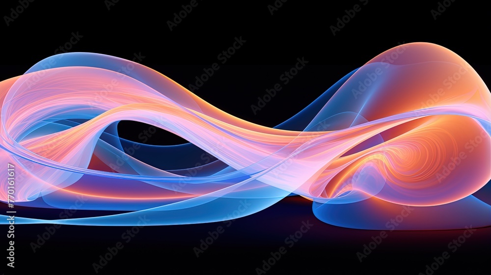 wave like formation of interlocking curves and arcs with a neon glow ...