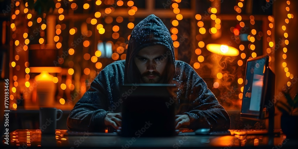 Hooded Hacker Concentrates On Cracking Code On Computer Screen Concept