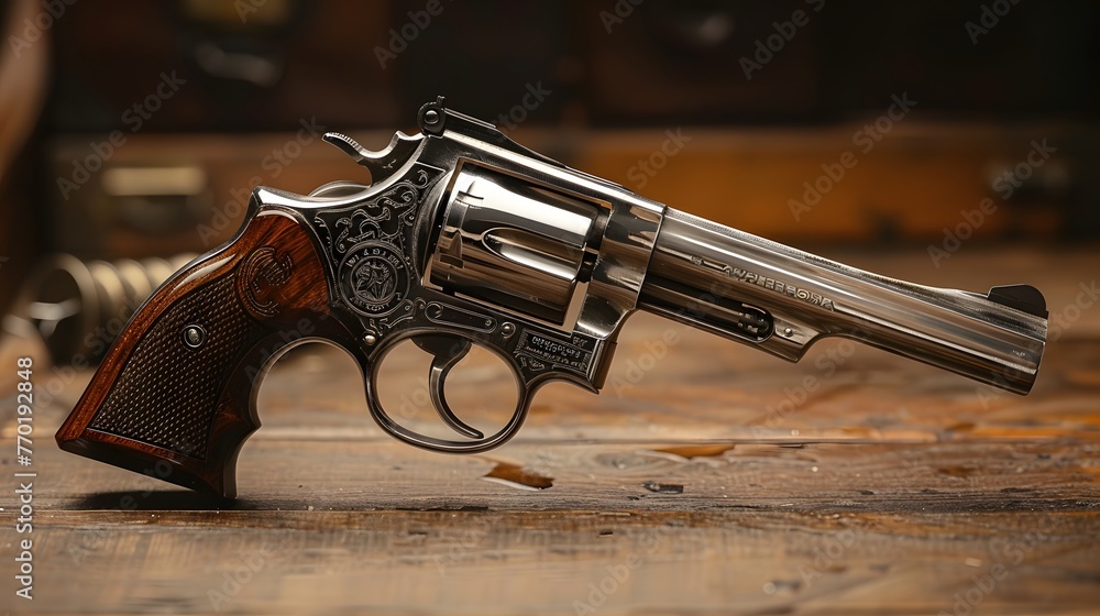 sleek elegance of a precision-engineered revolver, its gleaming ...