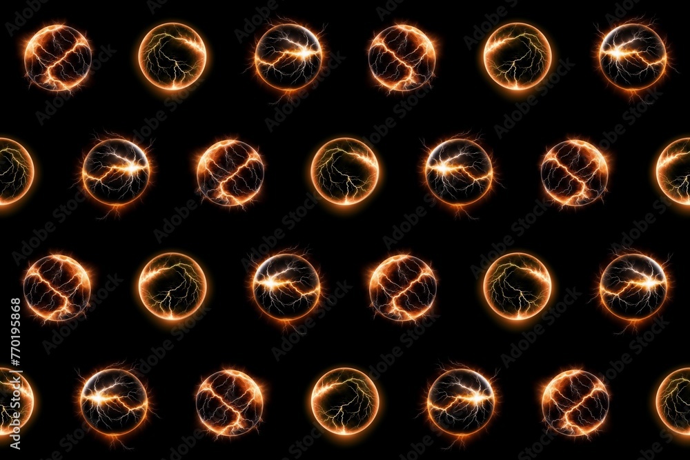 Fireball on black background. Ball lightning seamless pattern. AI ...