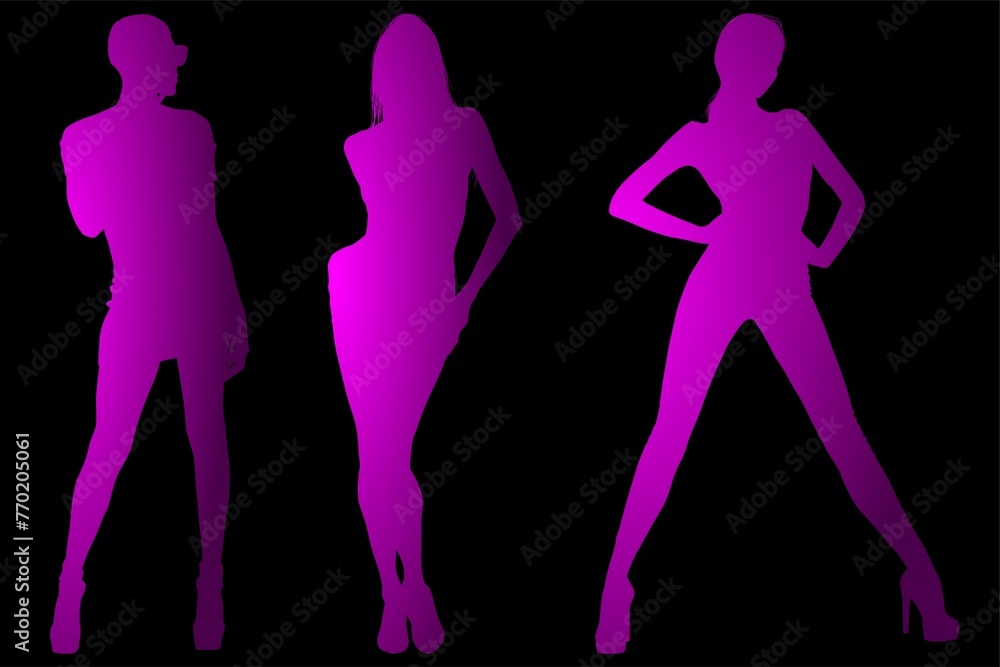 mujeres, ilustracion, vector, silueta, modelos, fashion, modelos, moda ...