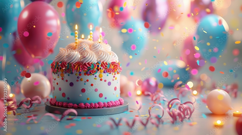 This vibrant 3D-rendered image depicts a festive birthday scene A ...