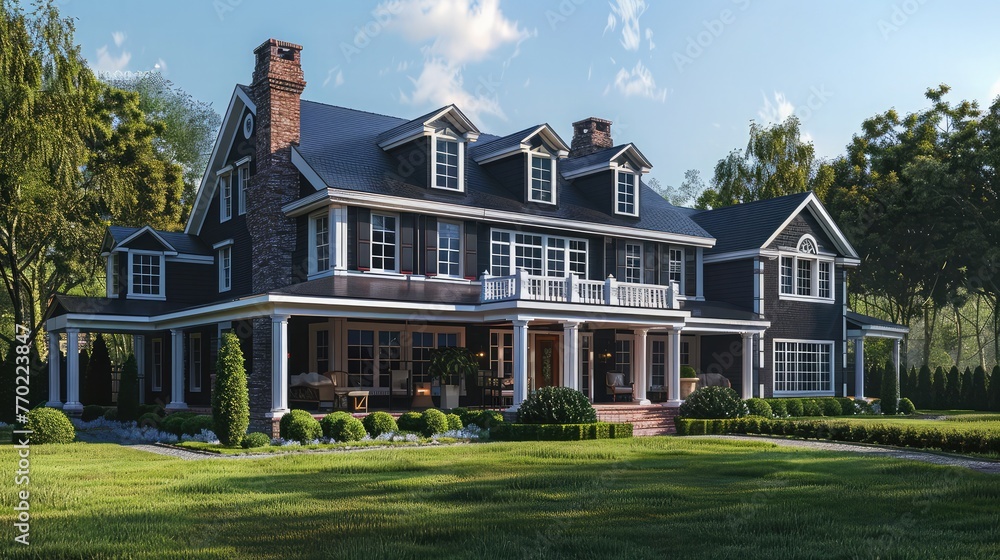 Suburban house exterior in generic colonial style,Beautiful house in ...