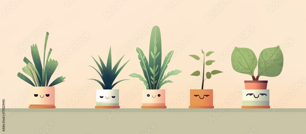 Cozy plant cartoon characters on plain background, Plants as cartoon in ...