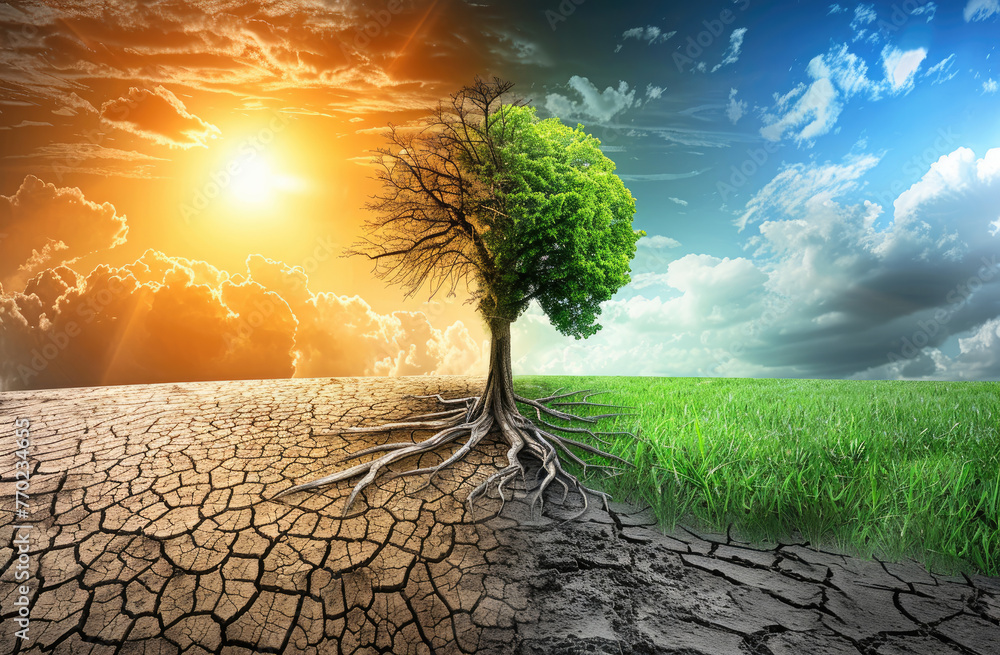 A striking visual metaphor of the environmental impact, with one side ...