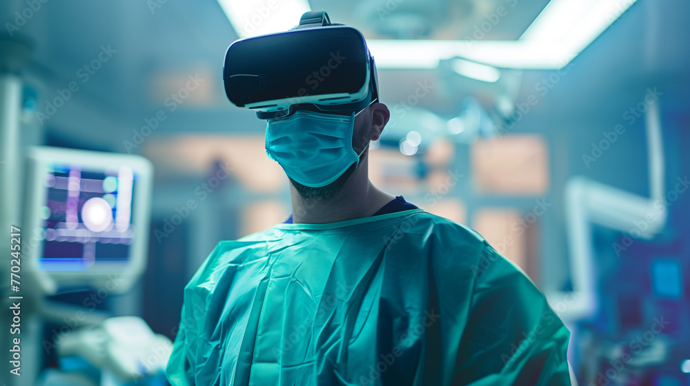 male doctor using VR technology to perform a surgery, modern digital ...