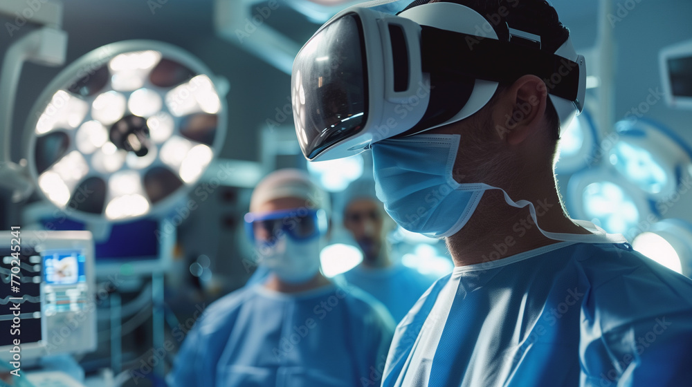 male doctor using VR technology to perform a surgery, modern digital ...
