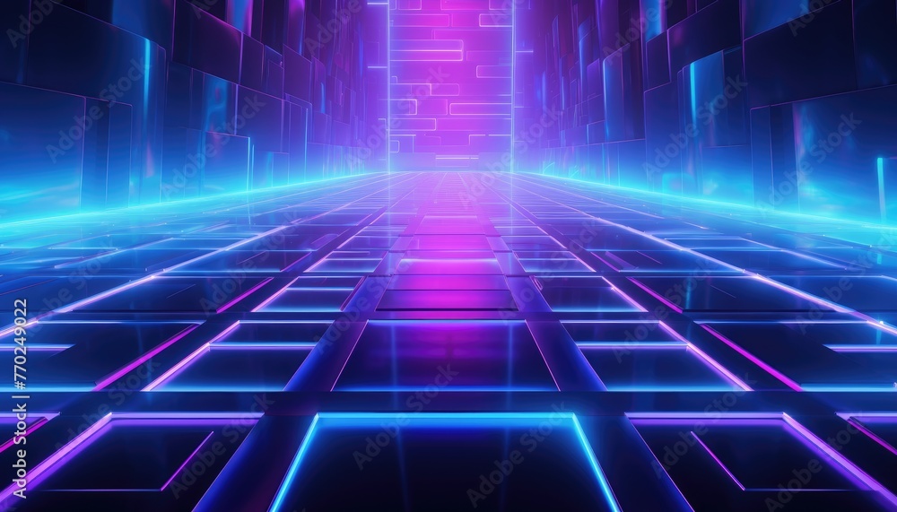 Cyan blue and purple grids neon glow light lines design on perspective ...