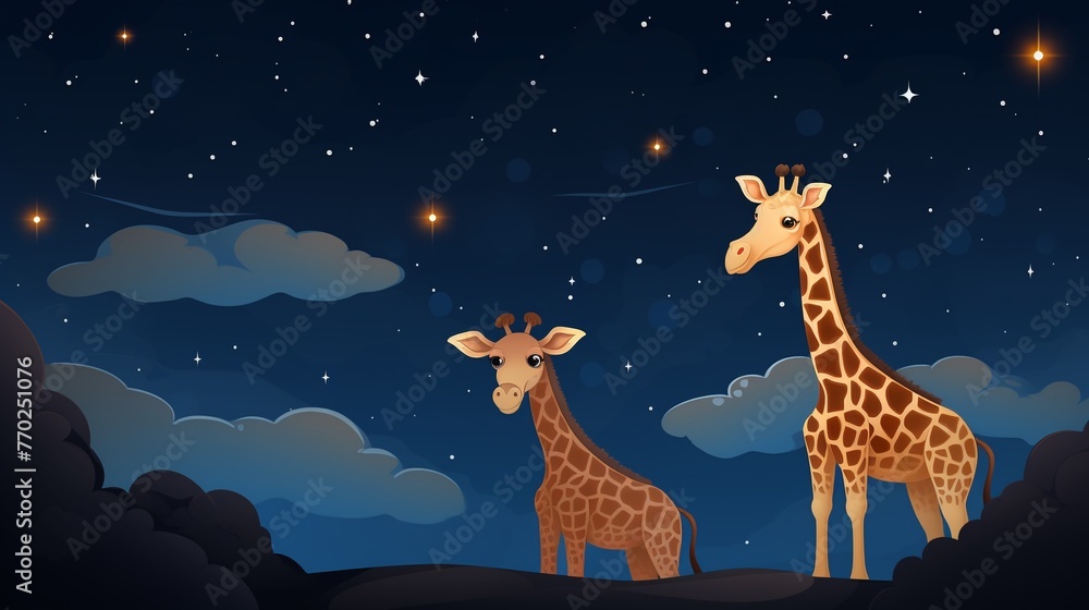 Giraffes with telescopic necks plucking stars from the night sky Stock ...