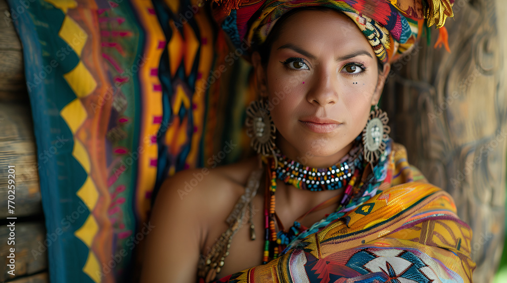 Native American Aztec woman in traditional dress, Symbol of strength ...