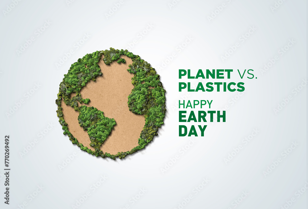 Planet vs. Plastics , Earth day 2024 concept 3d tree background. Ecology concept. Design with ...