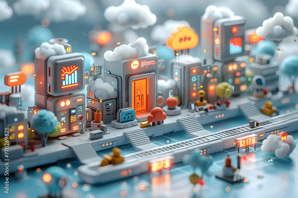 A 3D animated cartoon render of characters interacting with firewalls ...