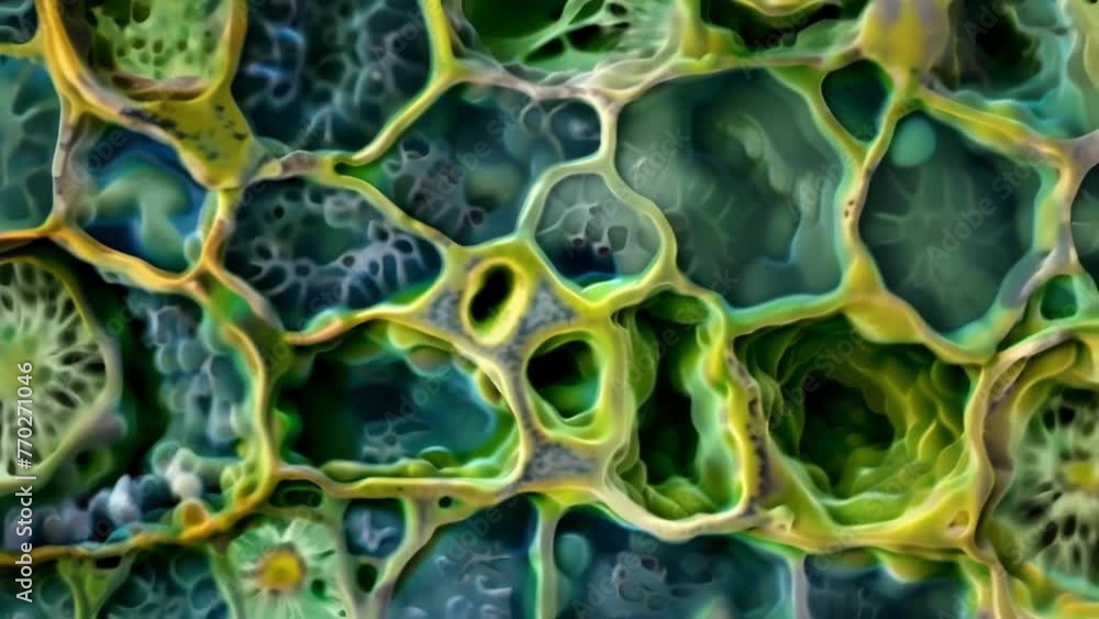 A closer look at the cell wall of a plant cell with a network of fibers ...