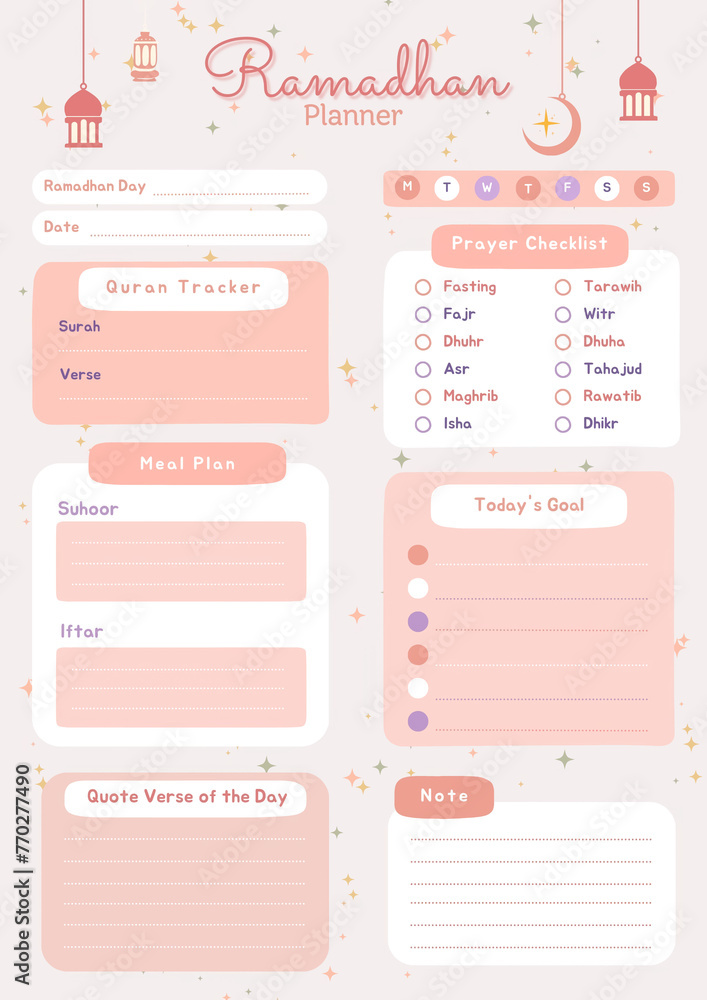 Printable Ramadan Planner Template with Pink Peach Theme for School ...