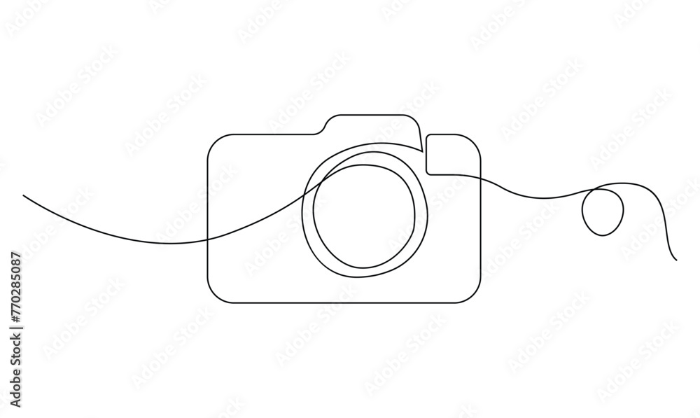 Vector one line drawing of camera linear style isolated on white ...