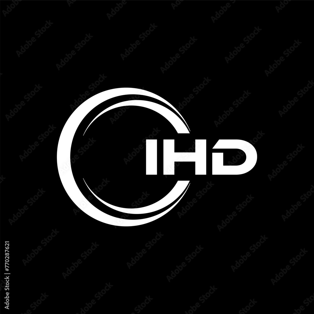 IHD letter logo design with black background in illustrator, cube logo ...