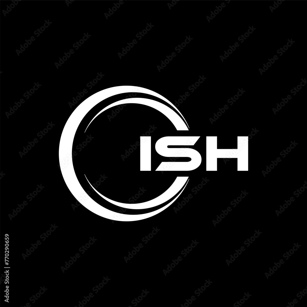 ISH letter logo design with black background in illustrator, cube logo ...