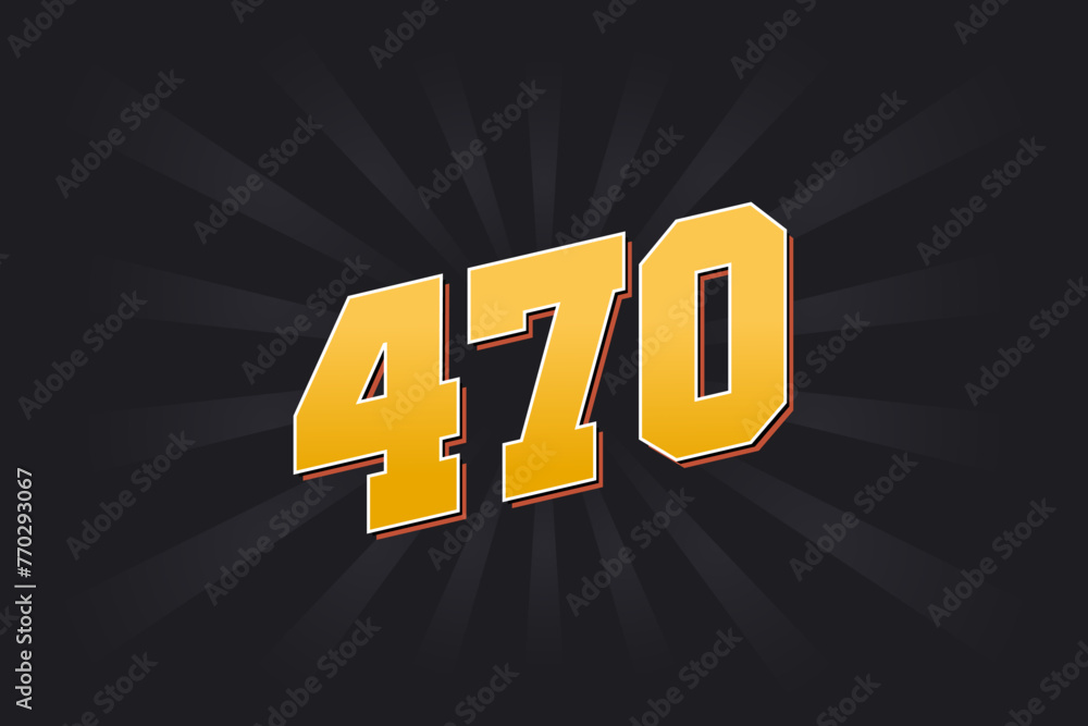 Number 470 vector font alphabet. Yellow 470 number with black ...