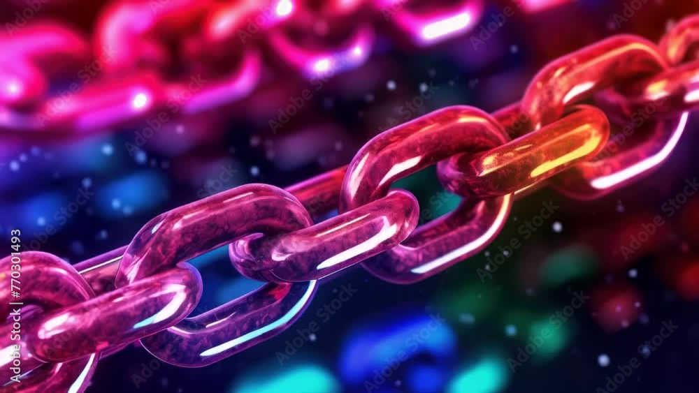 A chain of colorful links. The chain is made of metal and he is a chain ...