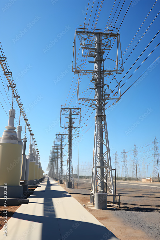 Foto de View of a High Voltage Electrical Substation Showing Complex ...