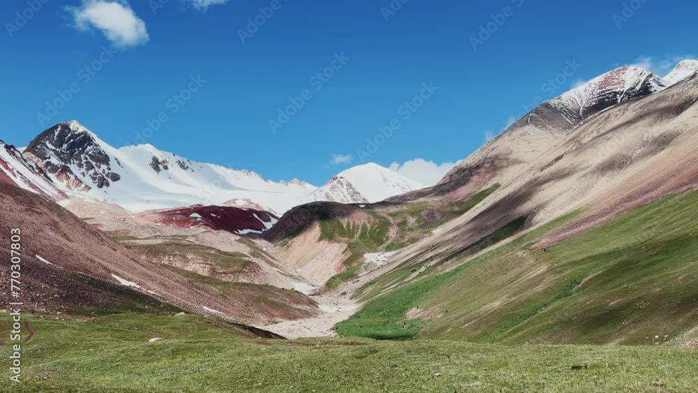 View of Lenin Peak, one of the highest peaks of Central Asia. The Pamir ...