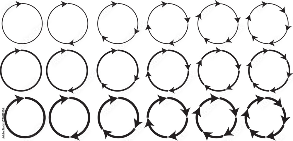 loop arrow arrow. Refresh Flat Vector Icon. Set of circle arrows rotating on white background ...