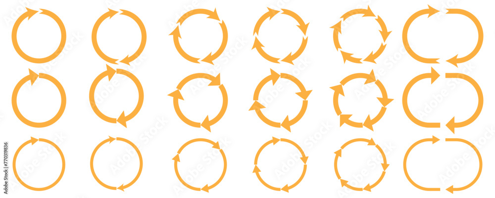 loop arrow arrow. Refresh Flat Vector Icon. Set of circle arrows rotating on white background ...