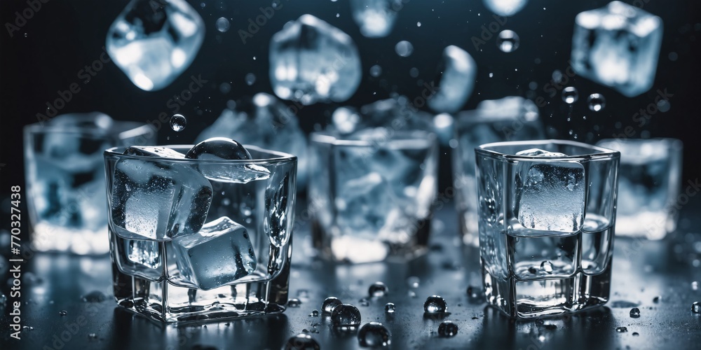 Glasses of Water with Ice Cubes on a Table. A photo of glasses filled ...