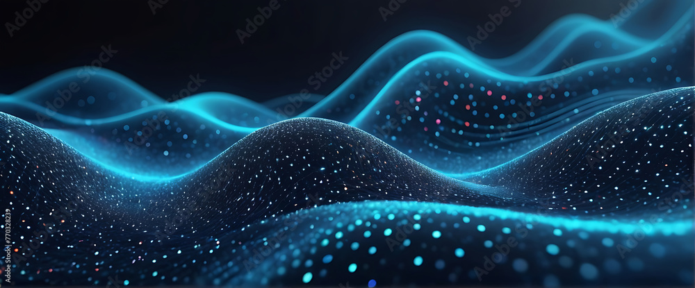 Abstract Blue Interweaving Of Colored Dots And Lines Wave Of Dots And Particles Technology