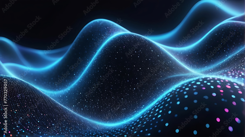 Abstract Blue Interweaving Of Colored Dots And Lines Wave Of Dots And Particles Technology