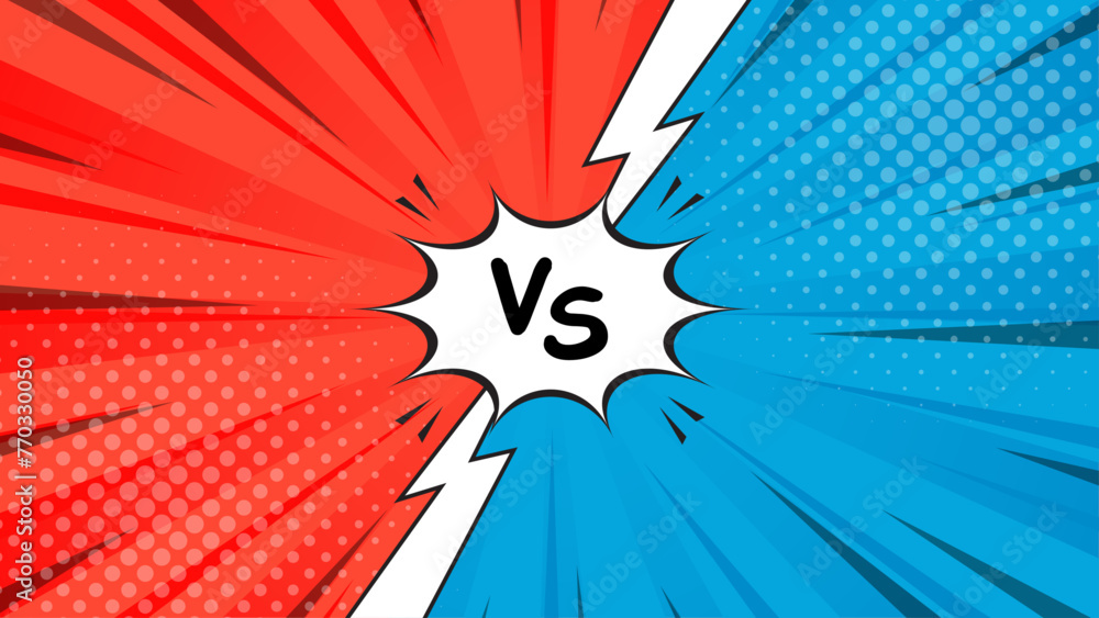 Pop art comic action versus background. Blue and red sunburst effect ...