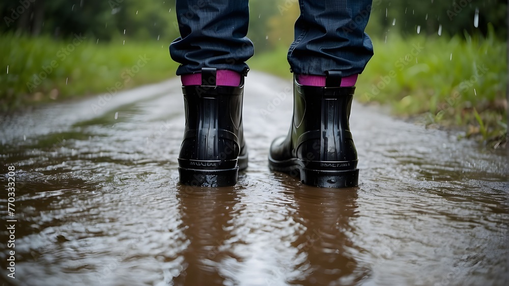 rubber boots on their feet rain puddle, outdoor activities, and way of ...